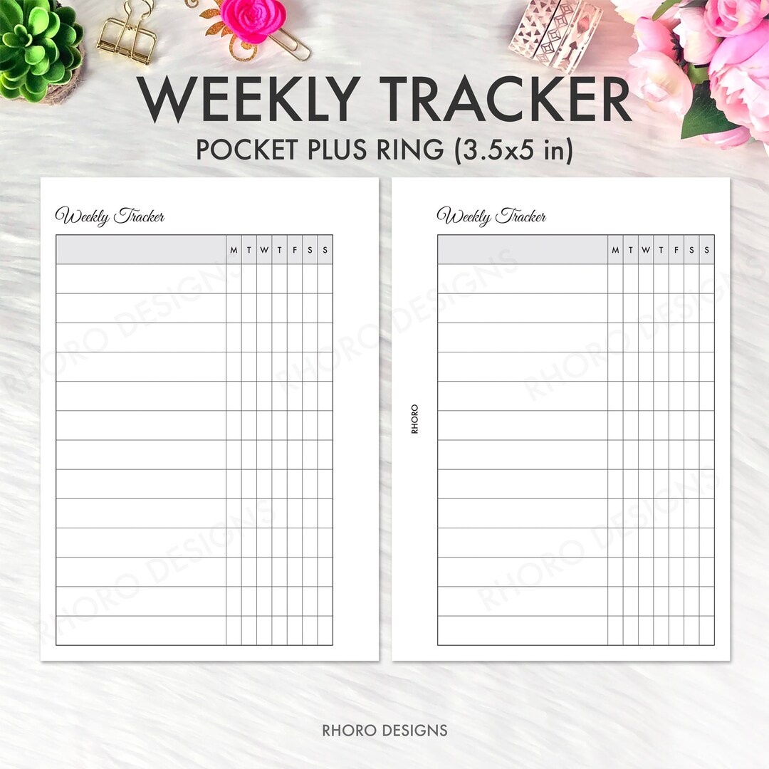 Pocket Plus Ring WEEKLY TRACKER Insert Printable, Printable Pocket Plus ...