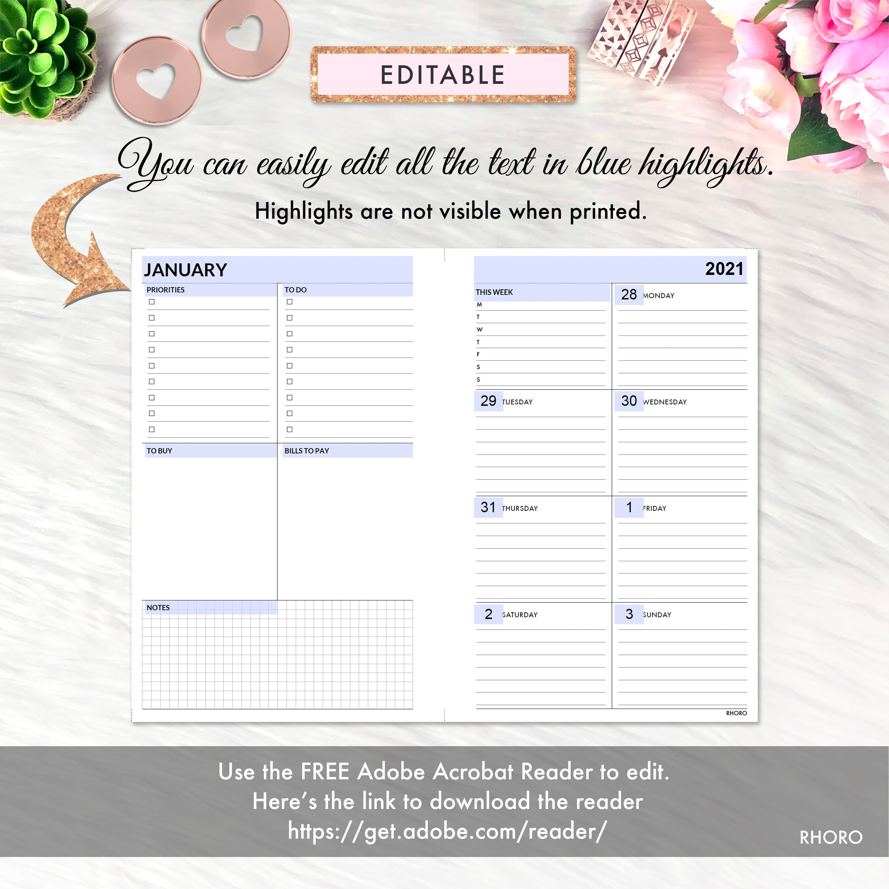 EDITABLE Happy Planner Mini Printable Happy Planner Mini | Etsy