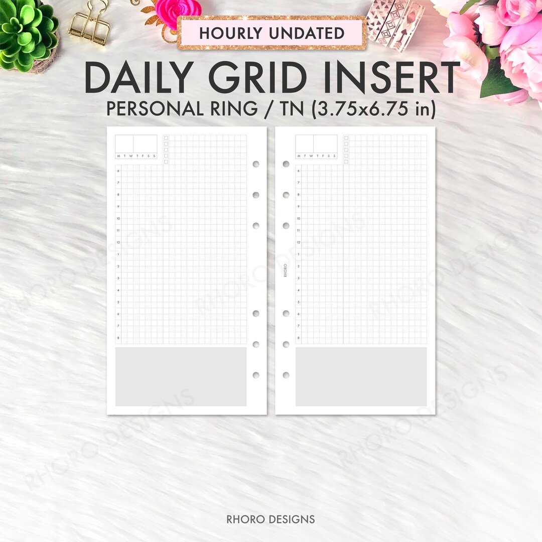Personal Planner Inserts Printable, Daily Inserts, Daily Grid Time ...
