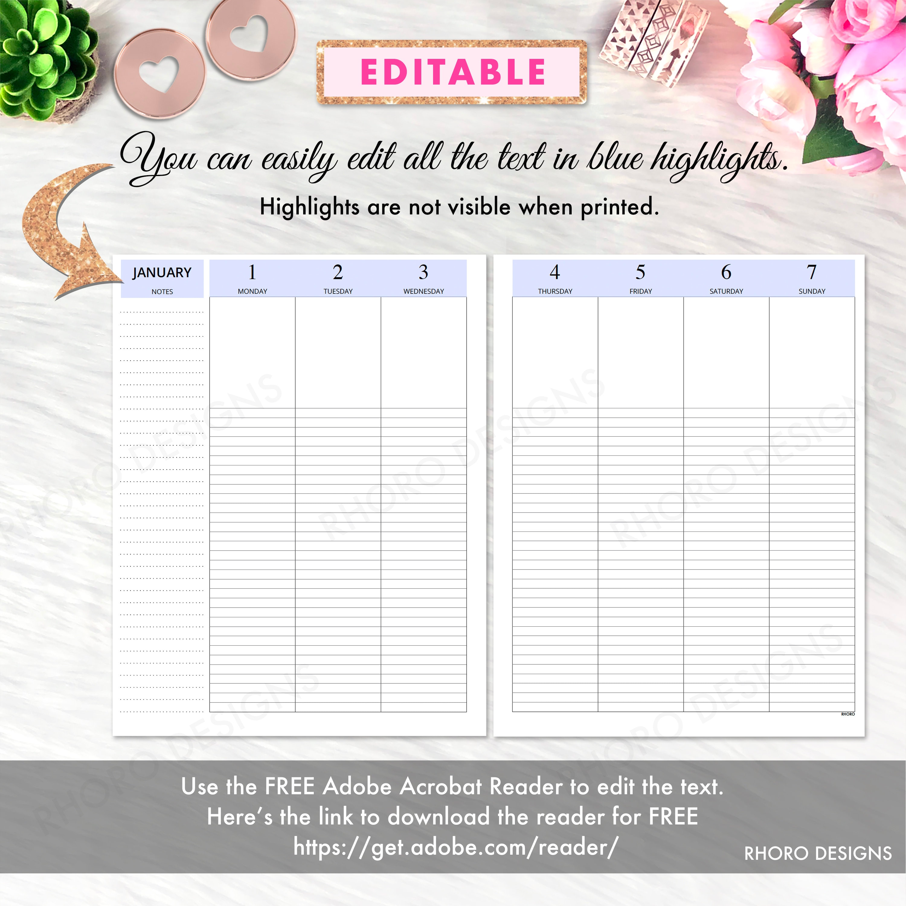EDITABLE Big Happy Planner Printable Insert, Weekly Lined Vertical ...