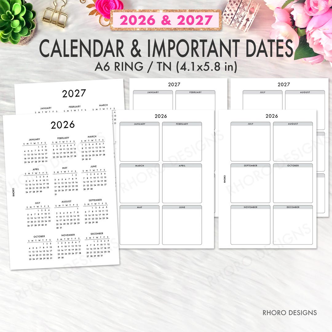 A6 Planner Inserts, A6 2026 2027 Calendar Inserts Printable, A6 Inserts ...