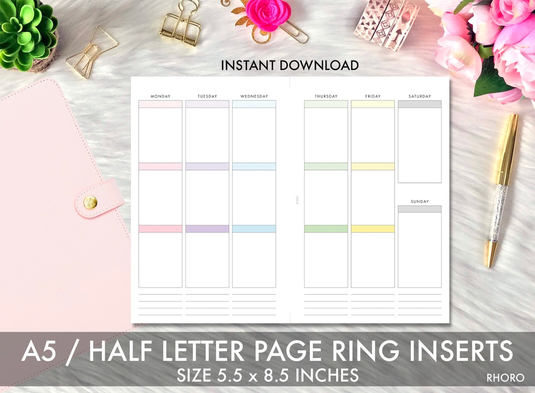 A5 Planner Inserts / Half Page Letter Inserts Printable Erin Condren ...