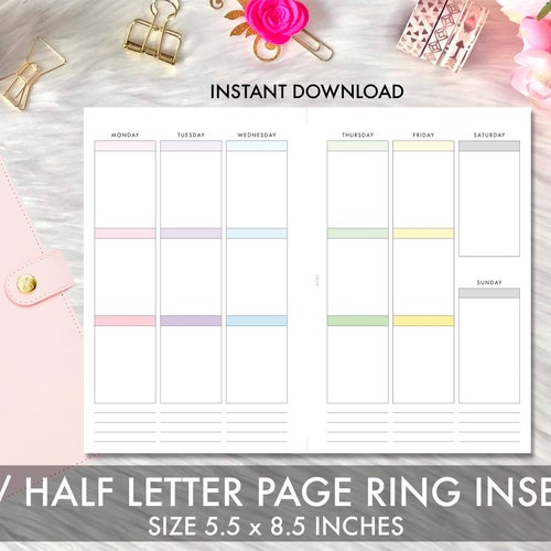 Half Letter Planner Inserts Printable Weekly Dashboard - Etsy
