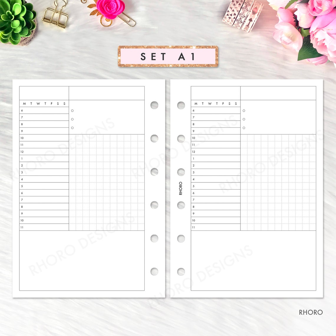 Pocket Plus Inserts Printable, Daily Grid Set A, Pocket Plus Rings ...