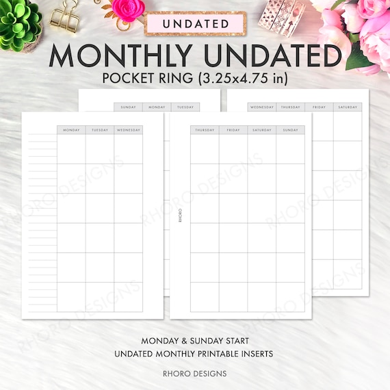 Pocket Ring Printables Monthly Insert Month on 2 Pages - Etsy