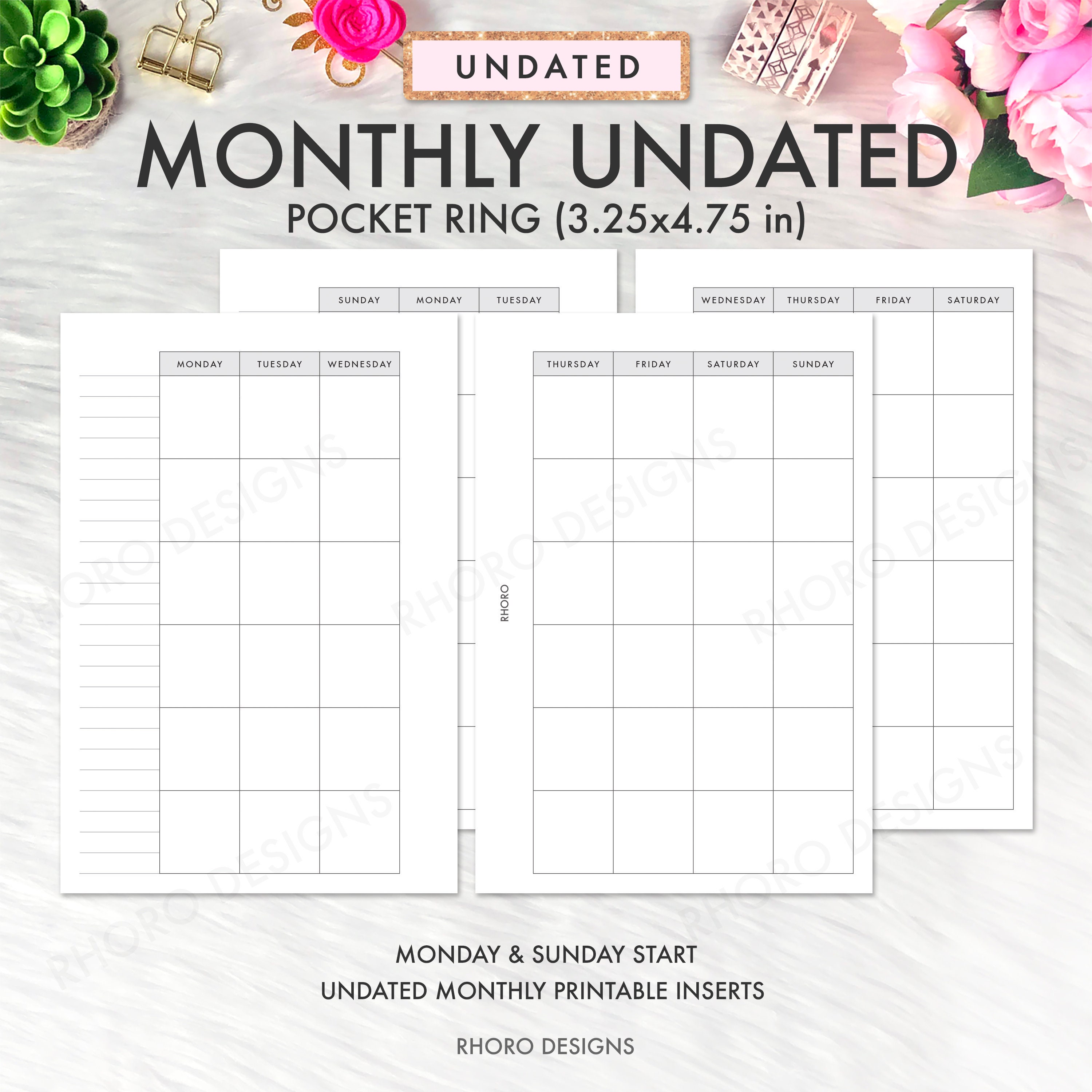 Pocket Ring Printables Monthly Insert Month on 2 Pages - Etsy