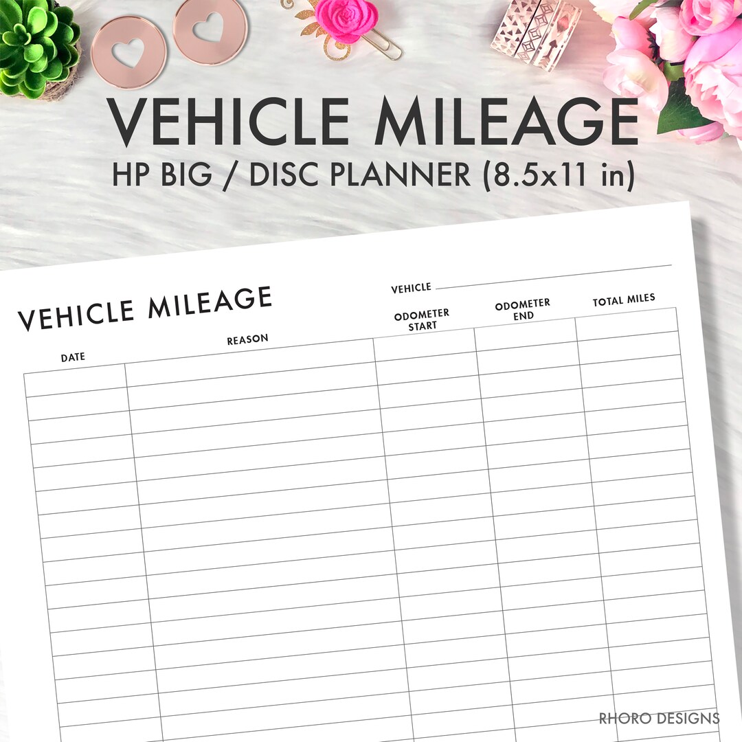 Big Happy Planner Printable Inserts, Vehicle Mileage, Mileage Tracker ...