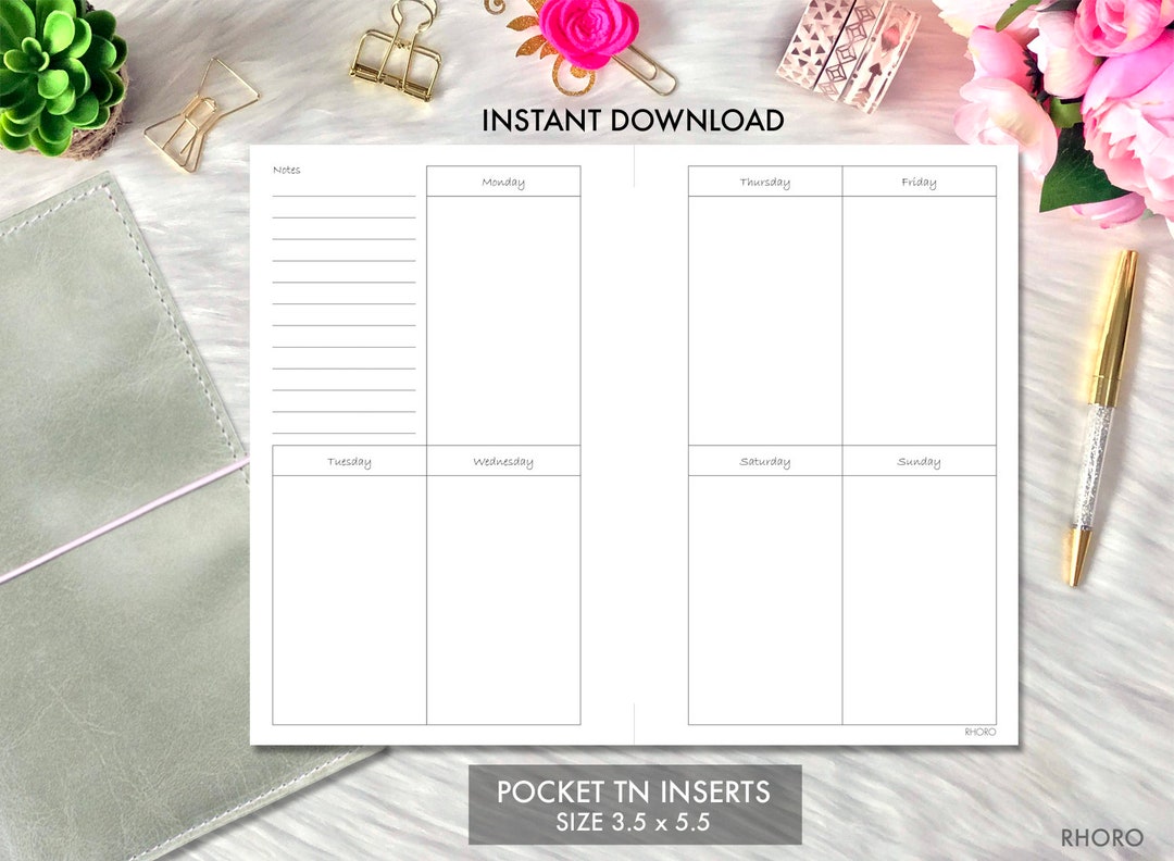 Pocket TN Weekly Vertical Layout Inserts Printable, Weekly Pocket ...