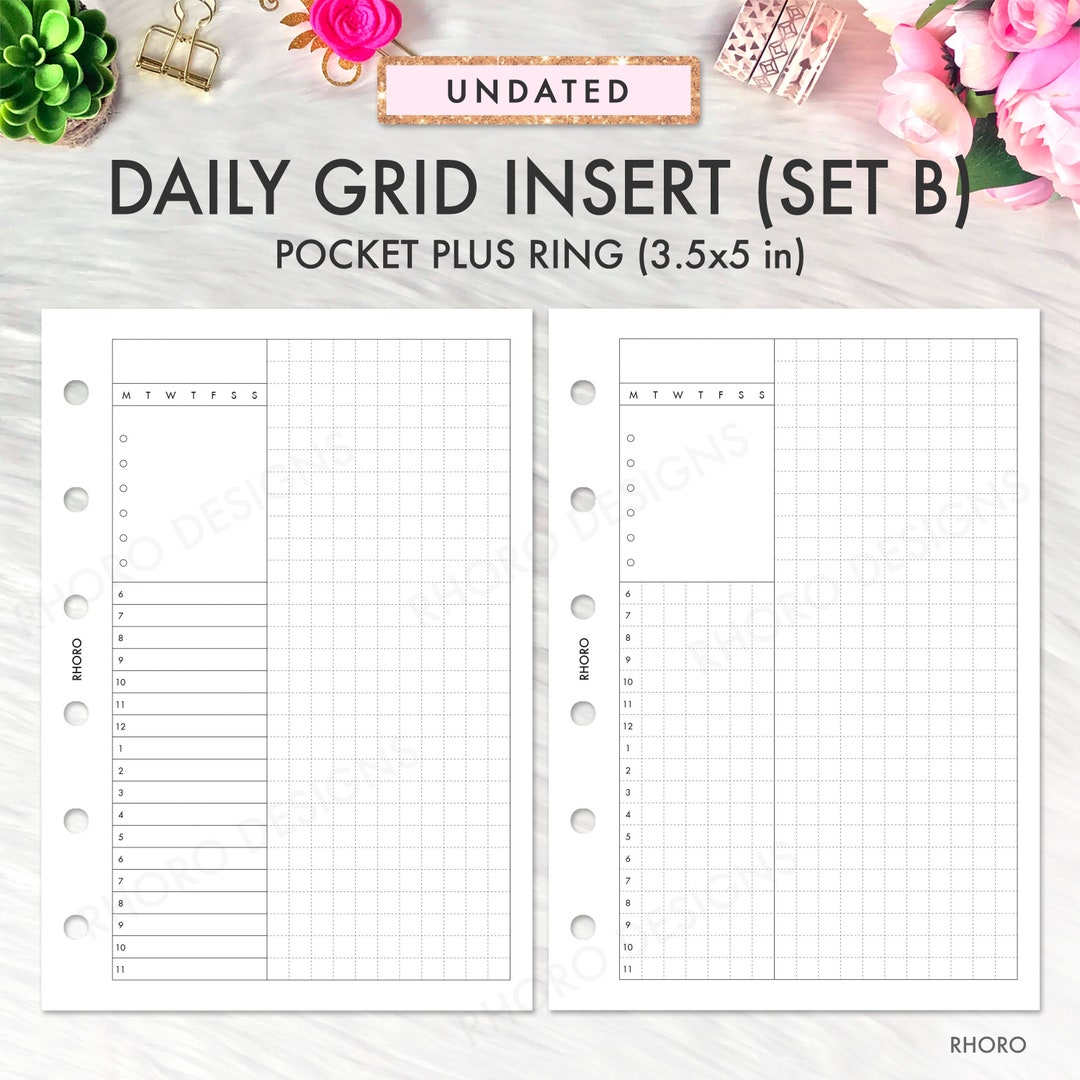 Pocket Plus Inserts Printable, Daily Grid Set B, Pocket Plus Rings ...