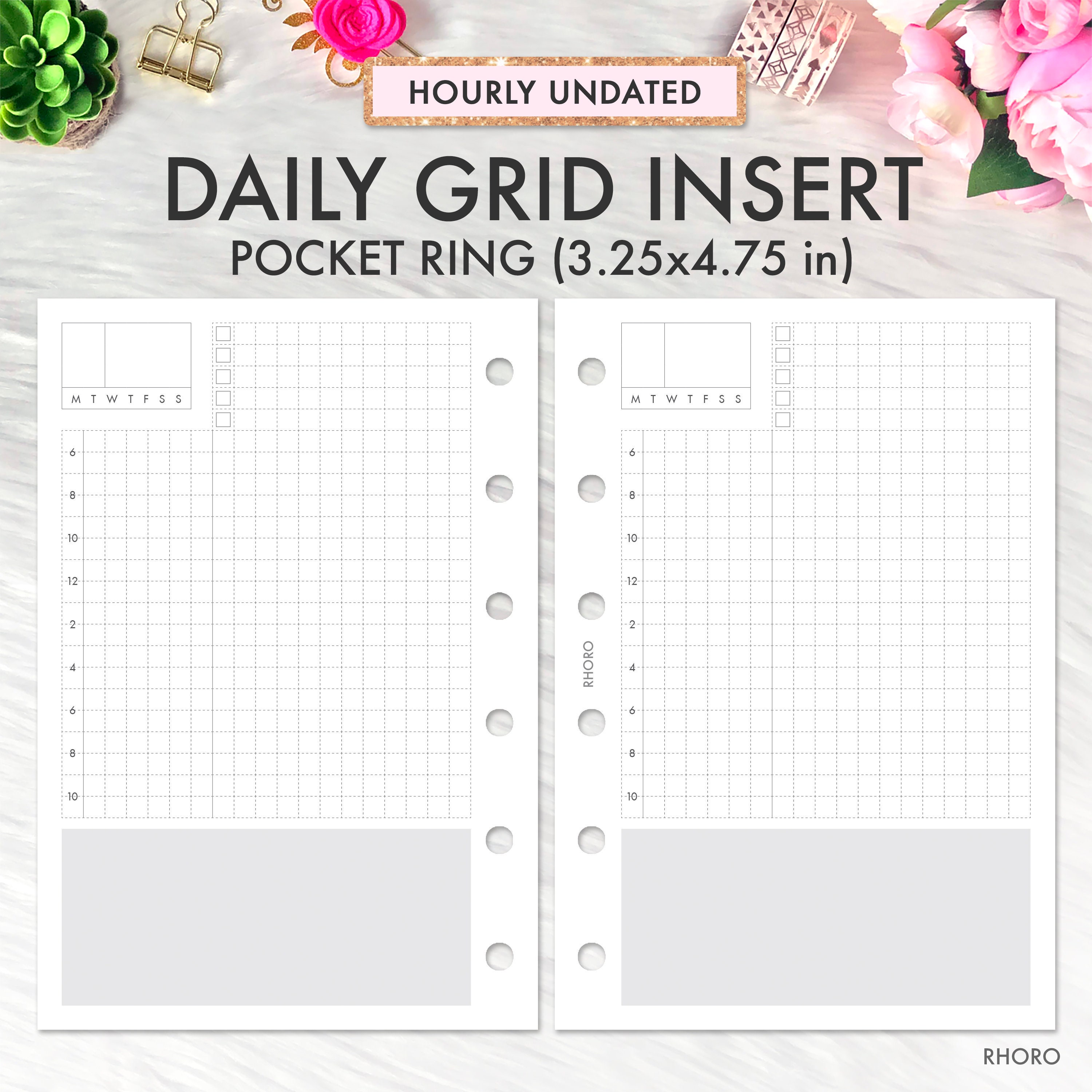 Pocket Planner Inserts Printable Daily Grid Pocket Ring - Etsy