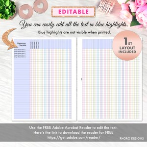 EDITABLE Teacher Happy Planner Big Classroom Checklist Printable Insert ...