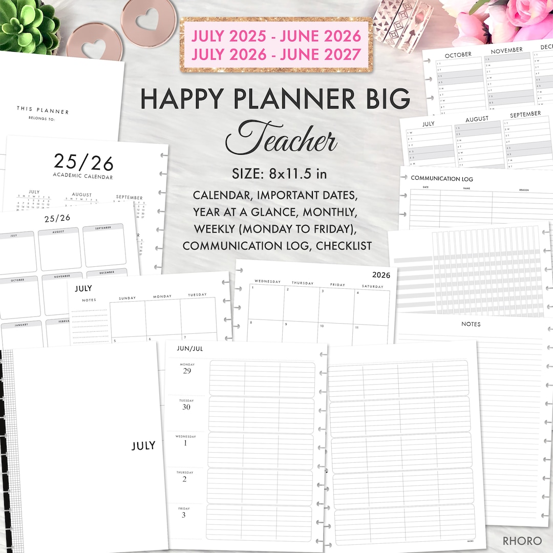 Happy Planner Printable, Teacher Planner 2025 2026 Digital, Big Happy ...