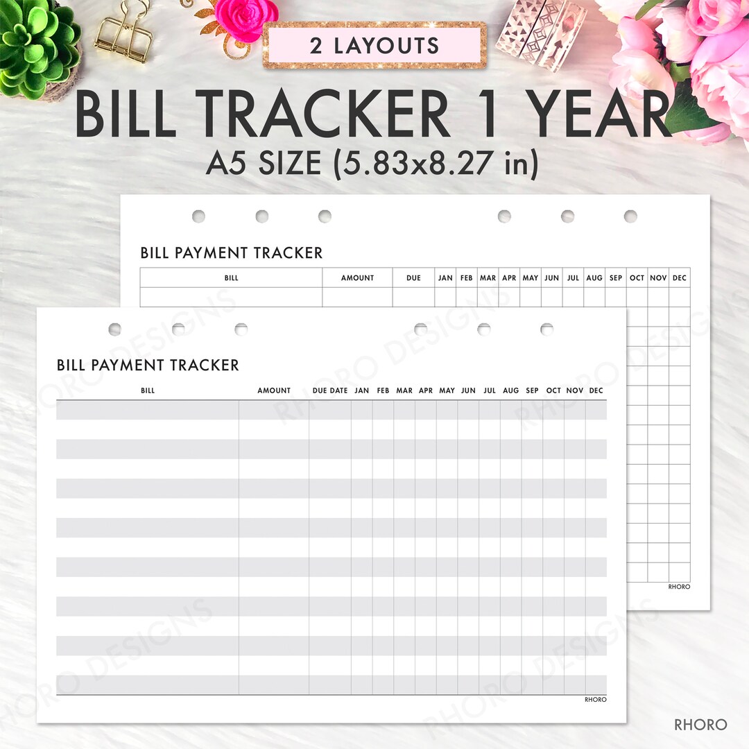 A5 BILL TRACKER, A5 Bill Payment Tracker Insert, Bill Tracker Printable ...