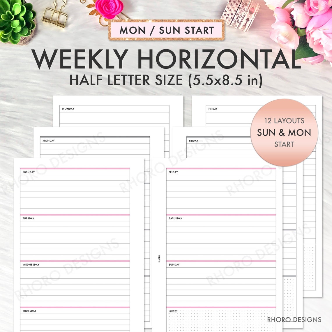Half Letter Planner Inserts Printable Weekly Horizontal - Etsy