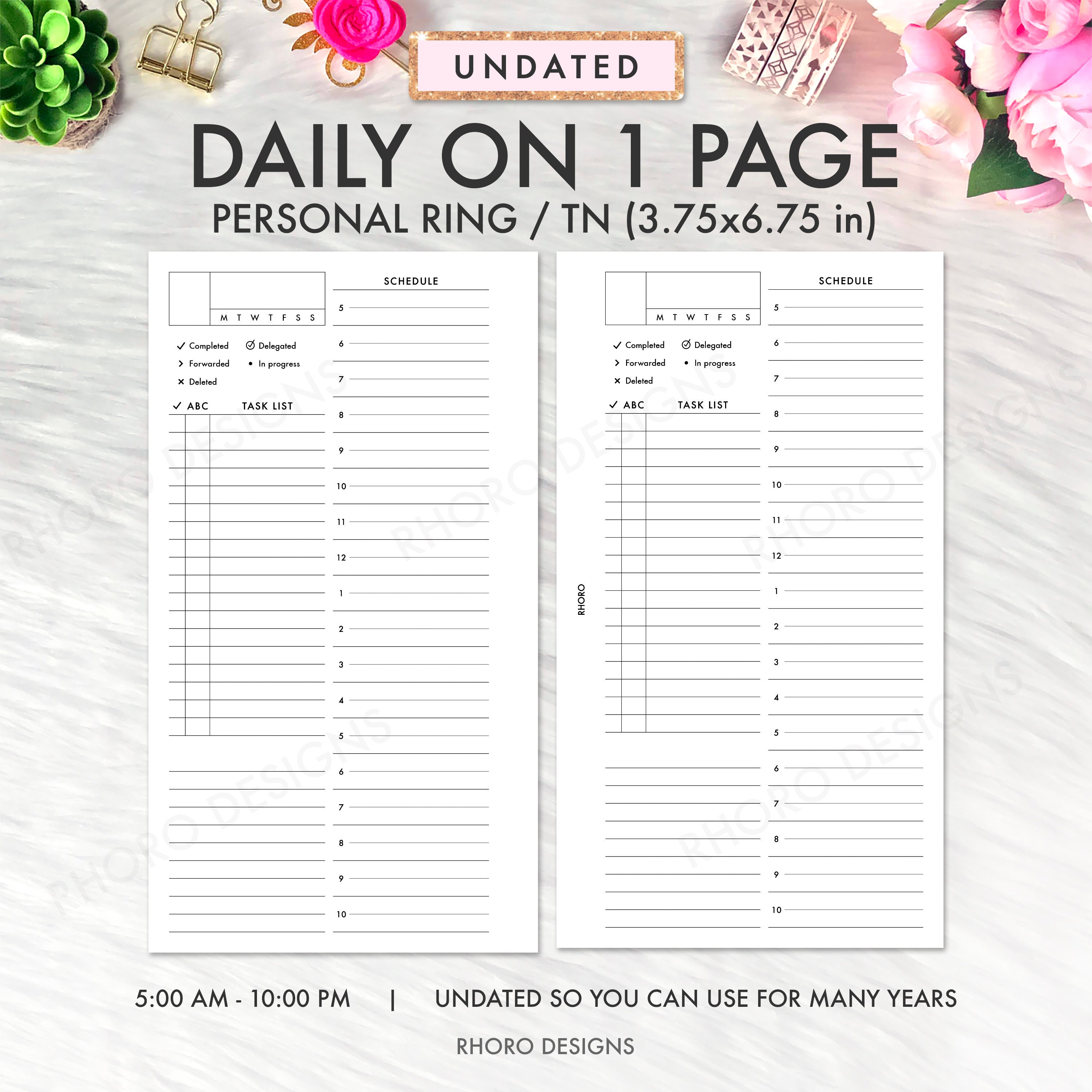 Personal Planner Inserts Printable, Daily Inserts, Daily With Time ...