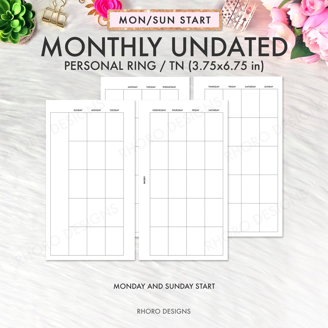 Personal Planner Inserts Printable, Personal Monthly Inserts, Monthly ...