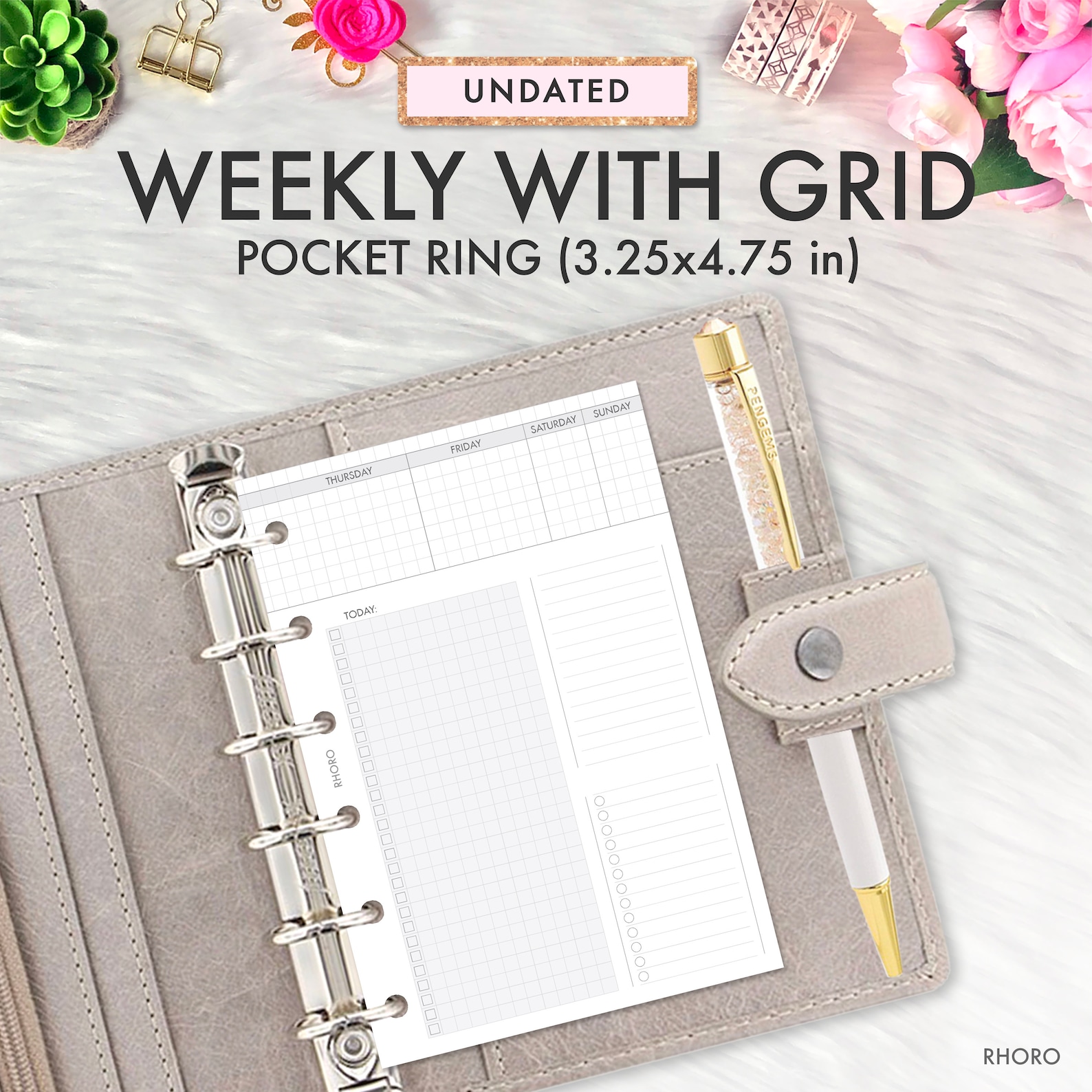 Pocket Ring Planner Printable Inserts Weekly Grid Pocket | Etsy