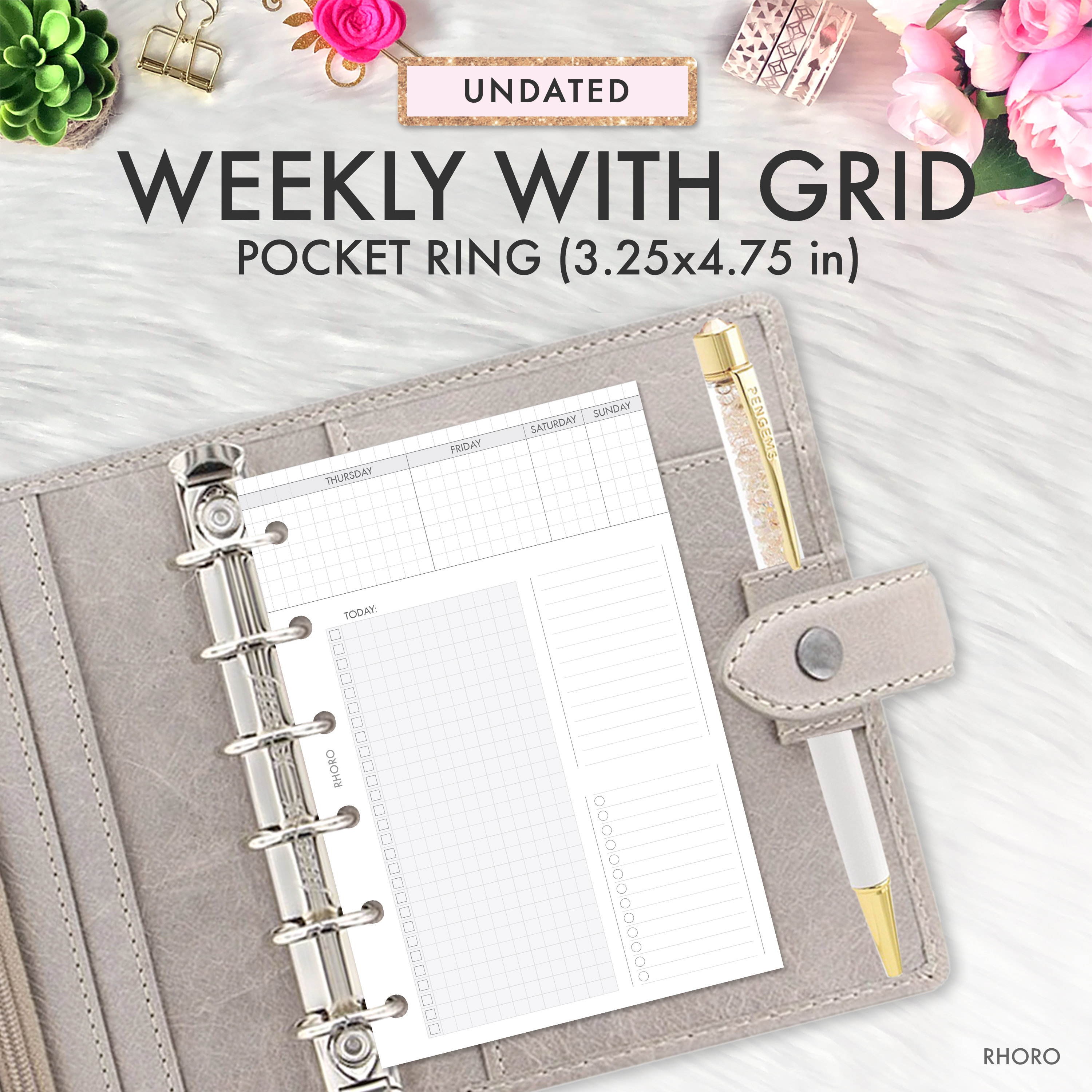 Pocket Ring Planner Printable Inserts Weekly Grid Pocket | Etsy
