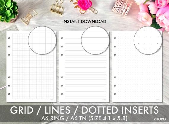 A6 Planner Insert Printable Grid Lines Dotted Grid Set - Etsy