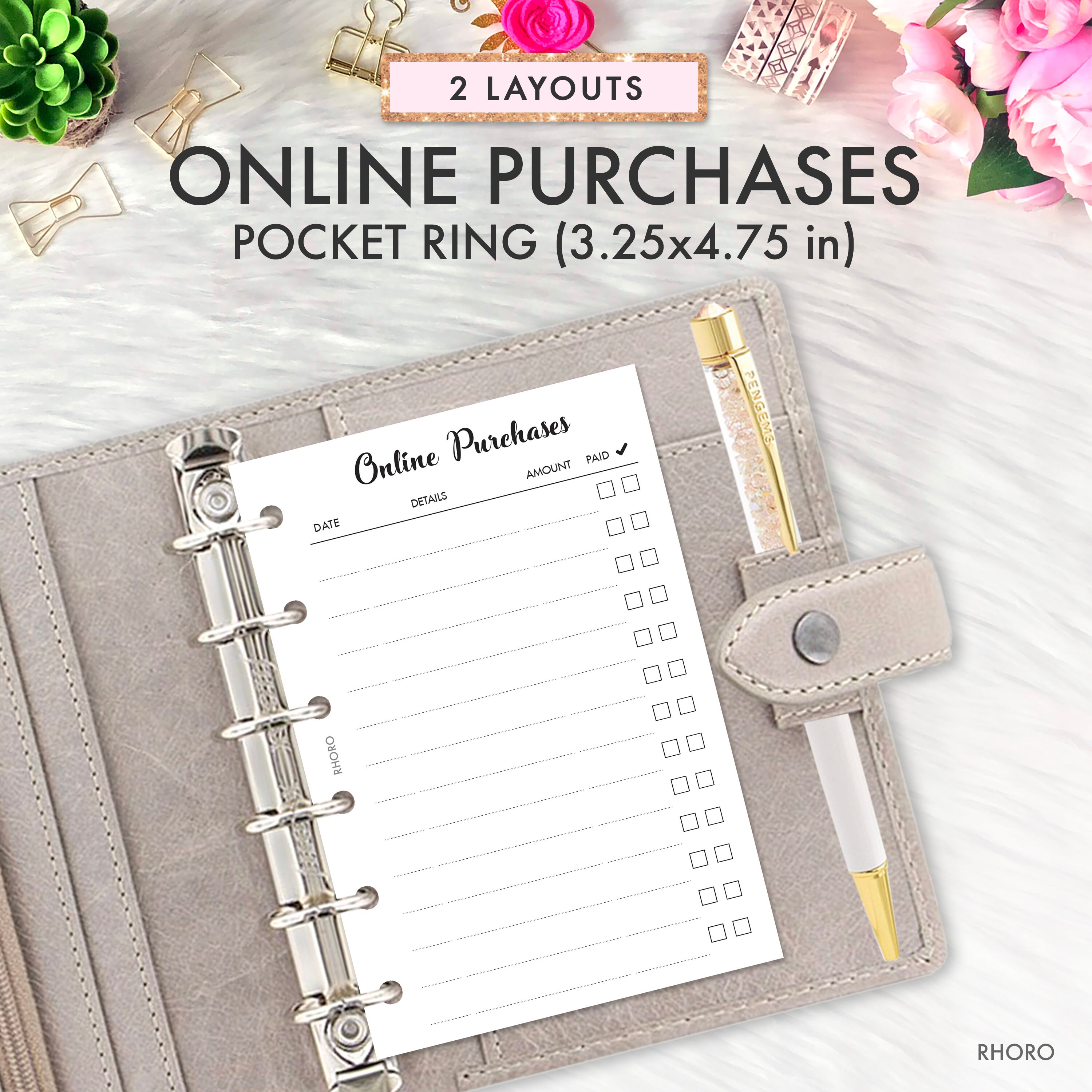 POCKET RING INSERTS Printable, Online Purchase, Order Tracker Printable ...