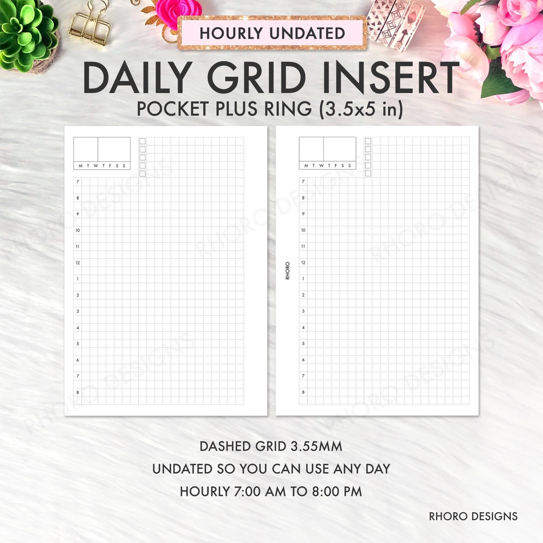 Pocket Plus Ring Size Printable Insert, Pocket Plus Daily Grid Insert ...