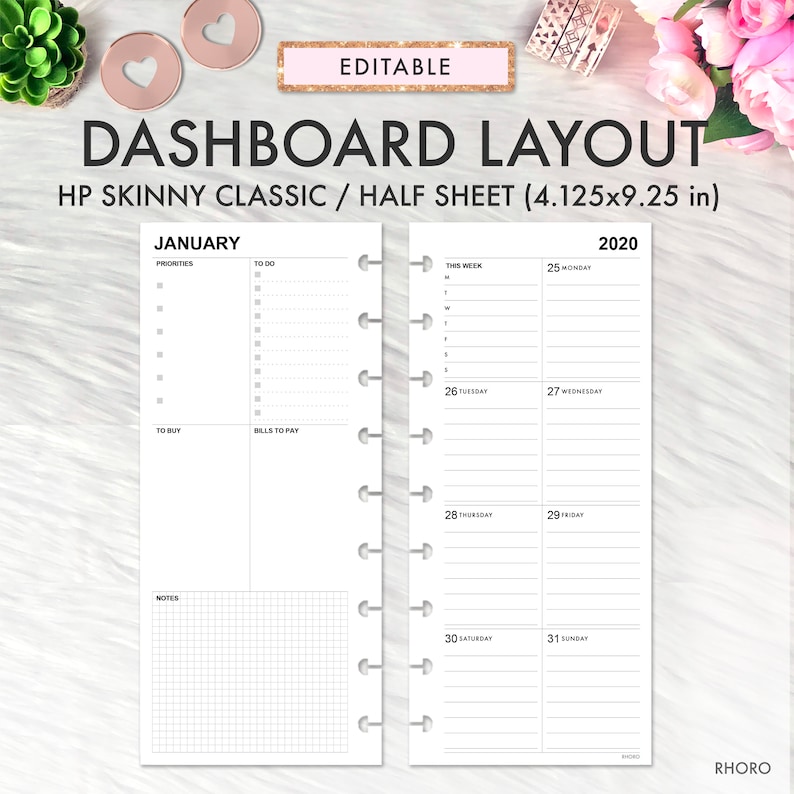 EDITABLE Dashboard Layout SKINNY CLASSIC Happy Planner | Etsy