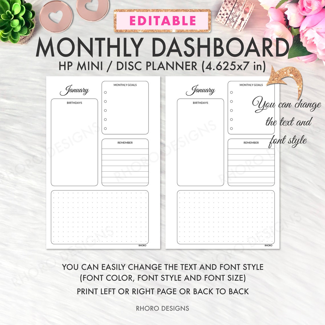 EDITABLE Mini Happy Planner Inserts Erin Condren Monthly - Etsy