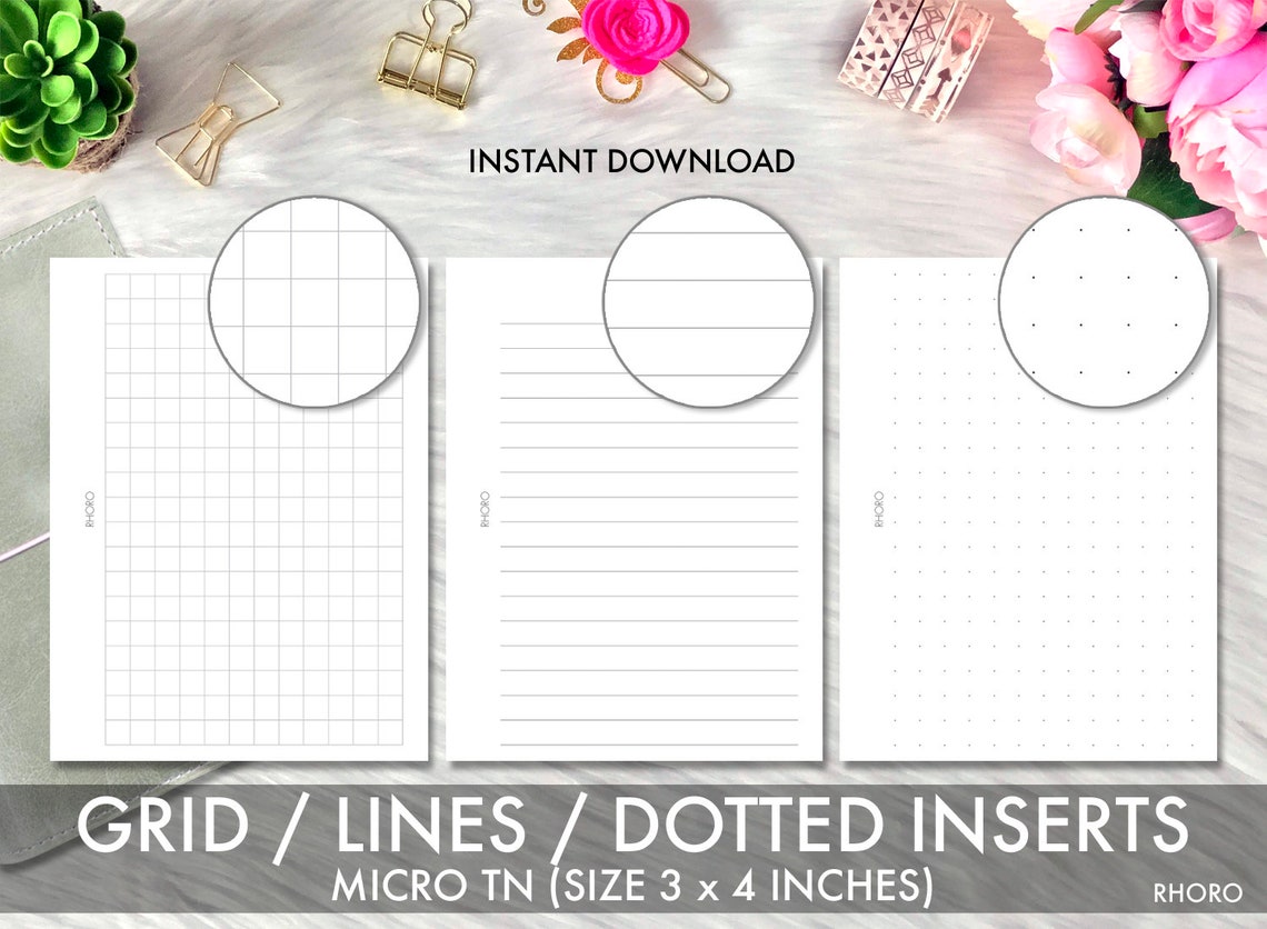 Micro TN Inserts Printable Grid Lines Dotted, Grid Set Printable Micro ...