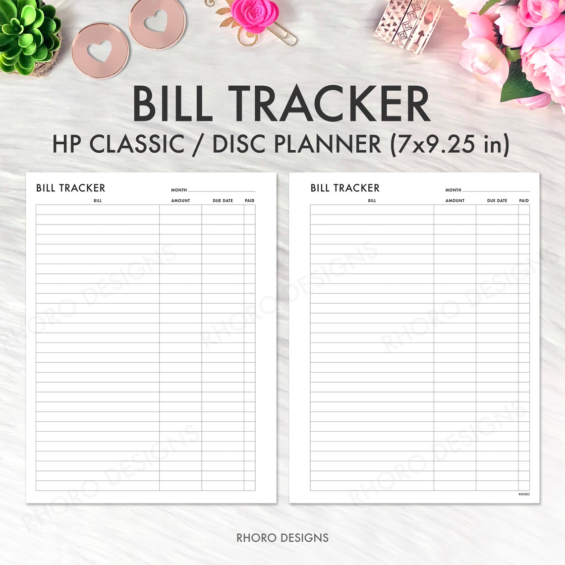 Happy Planner CLASSIC BILL TRACKER Printable Insert Bill - Etsy