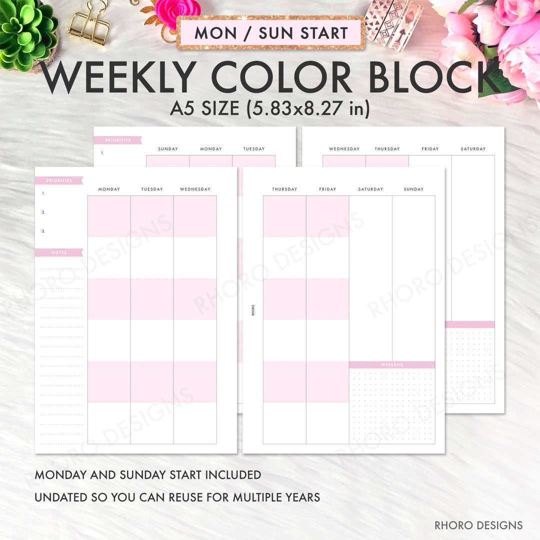 A5 Weekly Planner Inserts, A5 Weekly Student Academic Planner Inserts ...