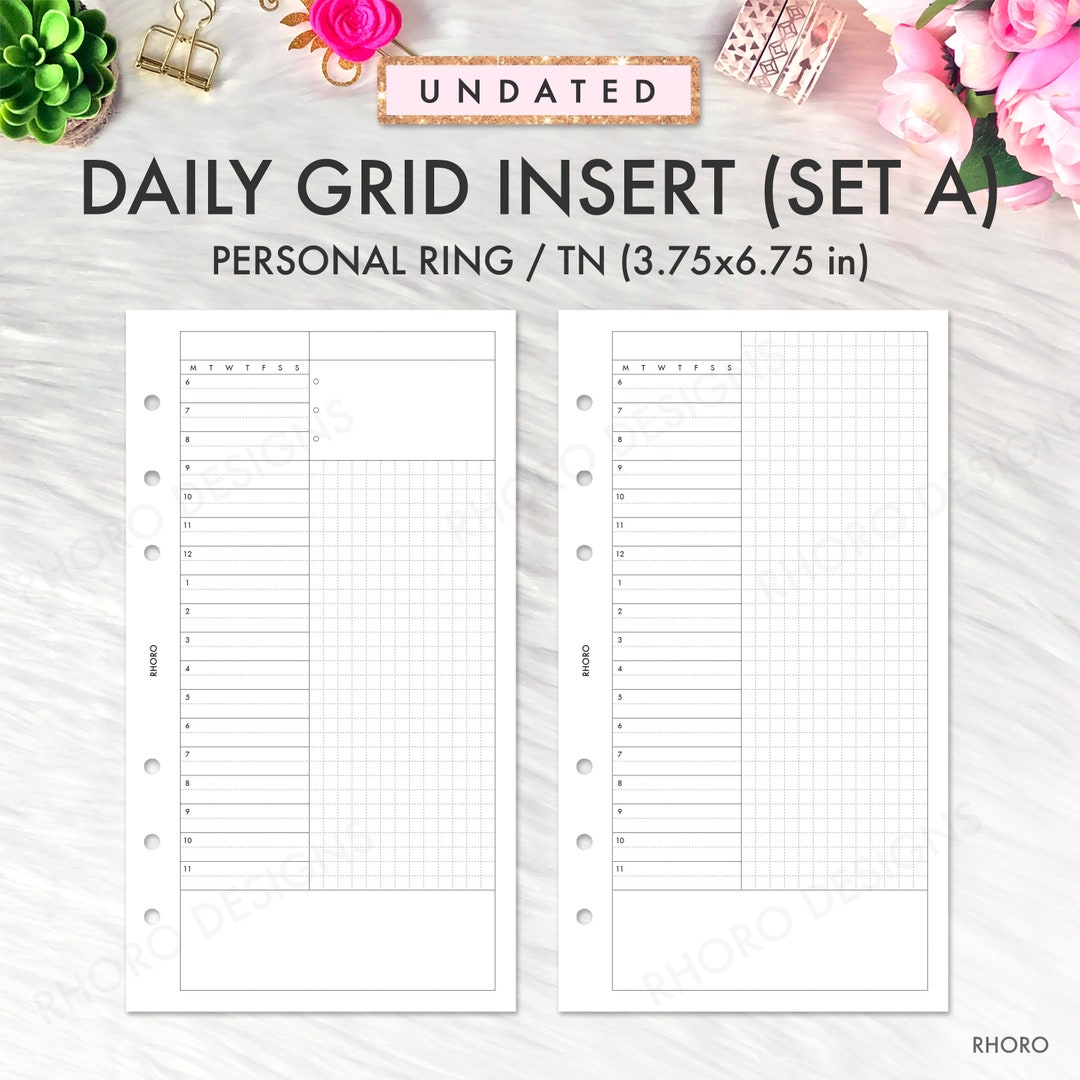Personal Ring Printable Insert, Daily Grid Set A, Personal Ring Inserts ...