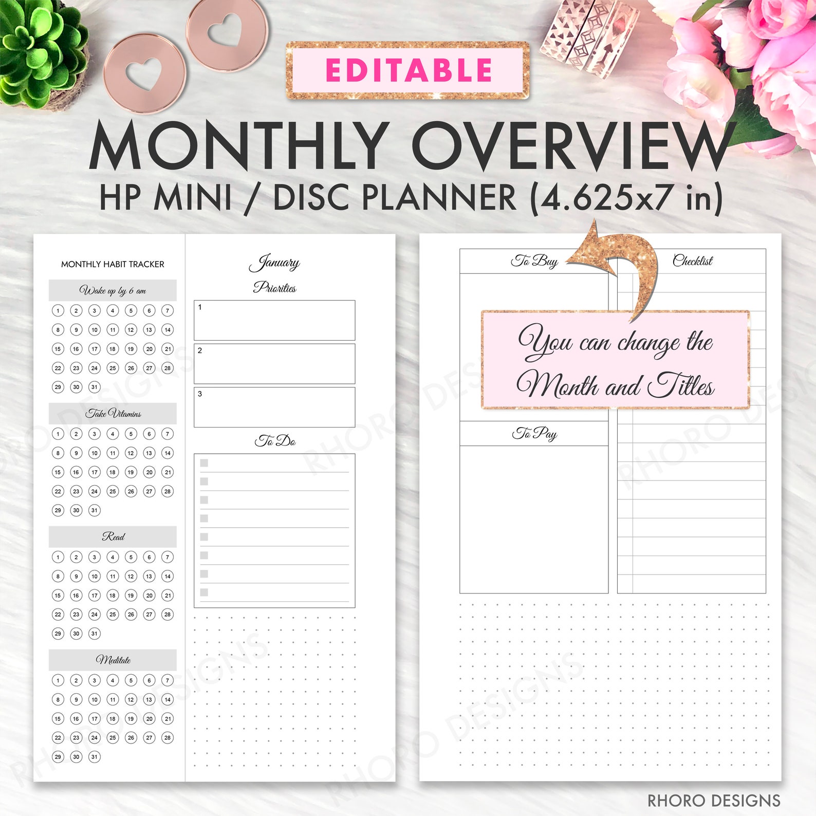 EDITABLE Mini Happy Planner Inserts, Happy Planner Printable Inserts ...