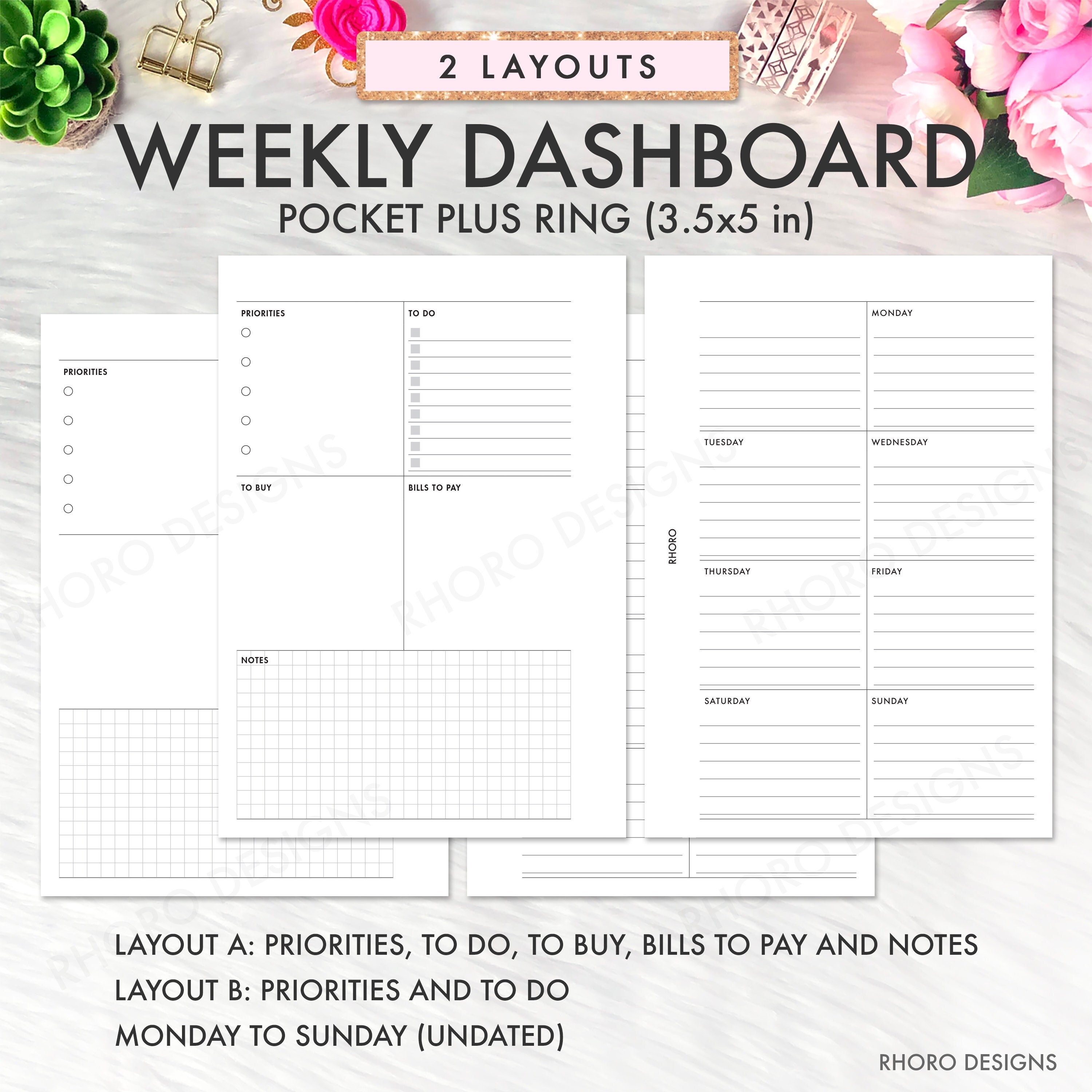 Pocket Plus Planner Inserts Weekly Dashboard Layout Pocket - Etsy