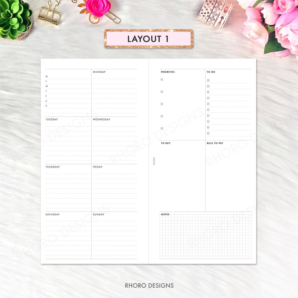 Standard Travelers Notebook Insert, Standard TN Weekly Insert, Weekly ...