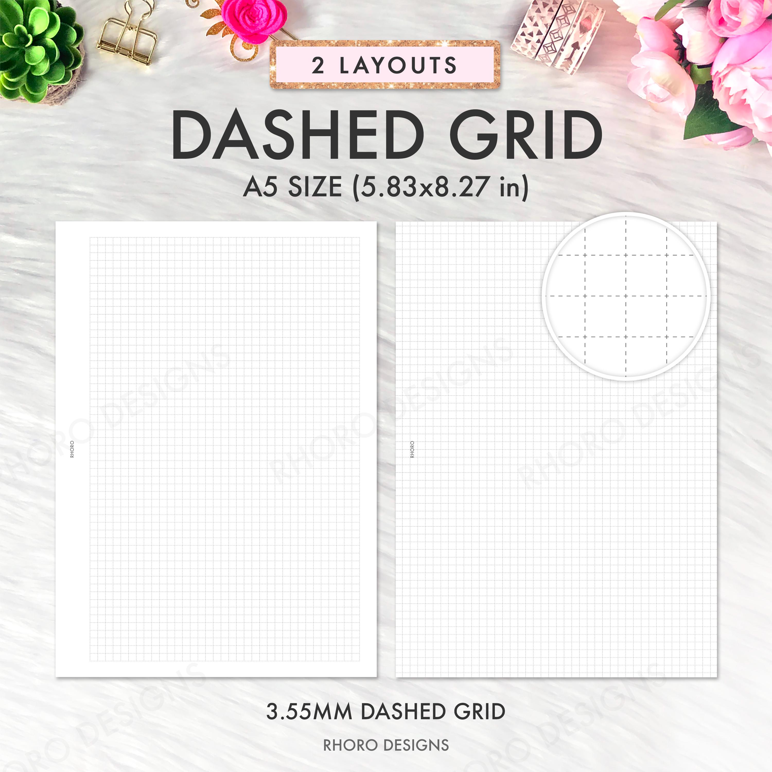 A5 Planner Inserts Printable, A5 Dashed Grid, A5 Grid Printables, Graph ...