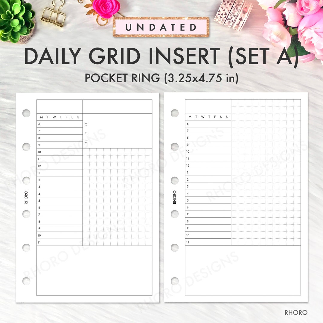 Pocket Rings Inserts, Daily Grid Set A, Pocket Rings Printables ...