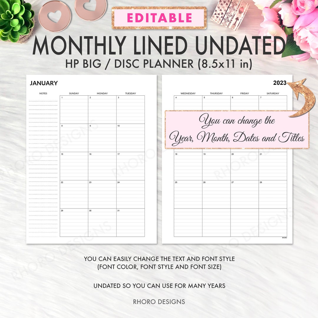 EDITABLE Happy Planner Big Inserts Monthly Lined Planner - Etsy