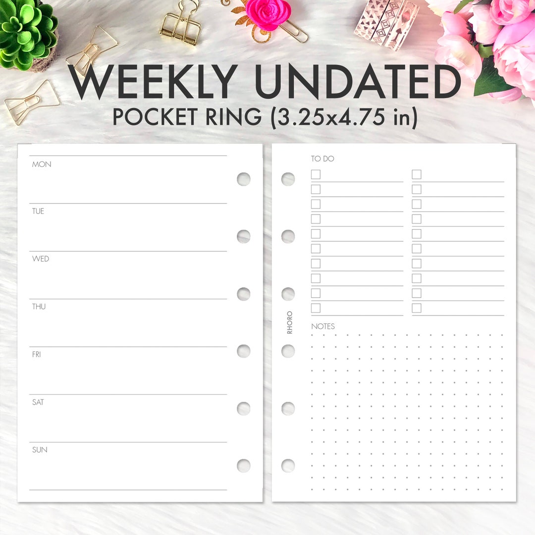 Pocket Rings Inserts Printable, Weekly Pocket Planner Printable, Pocket ...