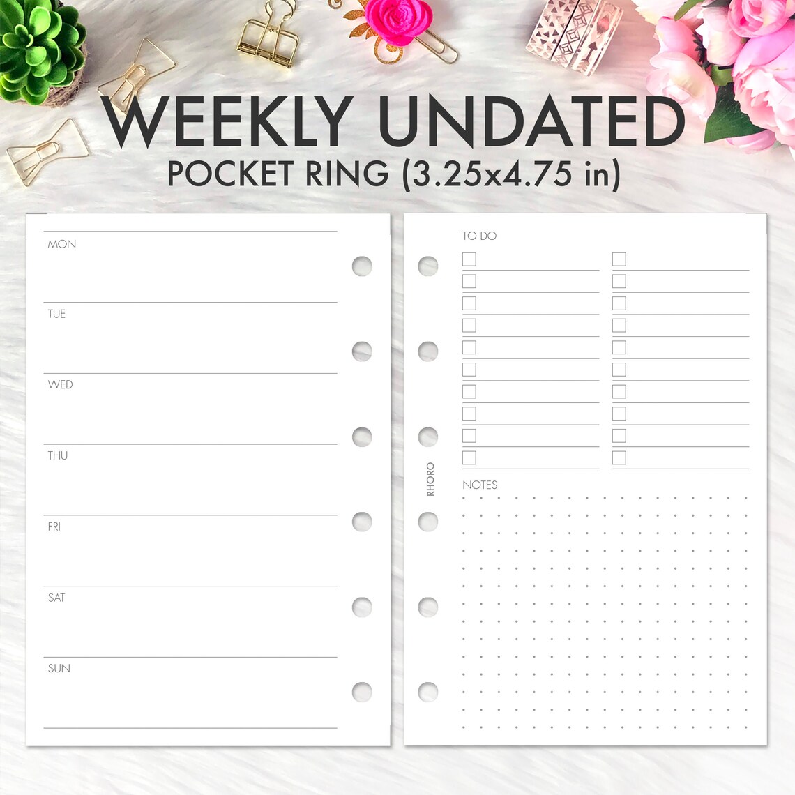 Pocket Rings Inserts Printable, Weekly Pocket Planner Printable, Pocket ...