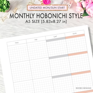 A5 Monthly Printable Undated, A5 Monthly Planner, A5 Monthly Calendar ...