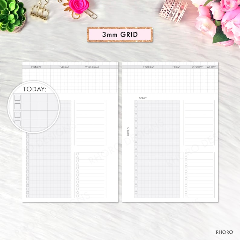 Pocket Ring Planner Printable Inserts Weekly Grid Pocket | Etsy