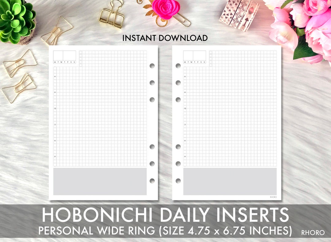 Personal Wide Ring Printable Inserts Hobonichi Grid Daily, Personal Wide Ring Inserts, Foxy Fix ...