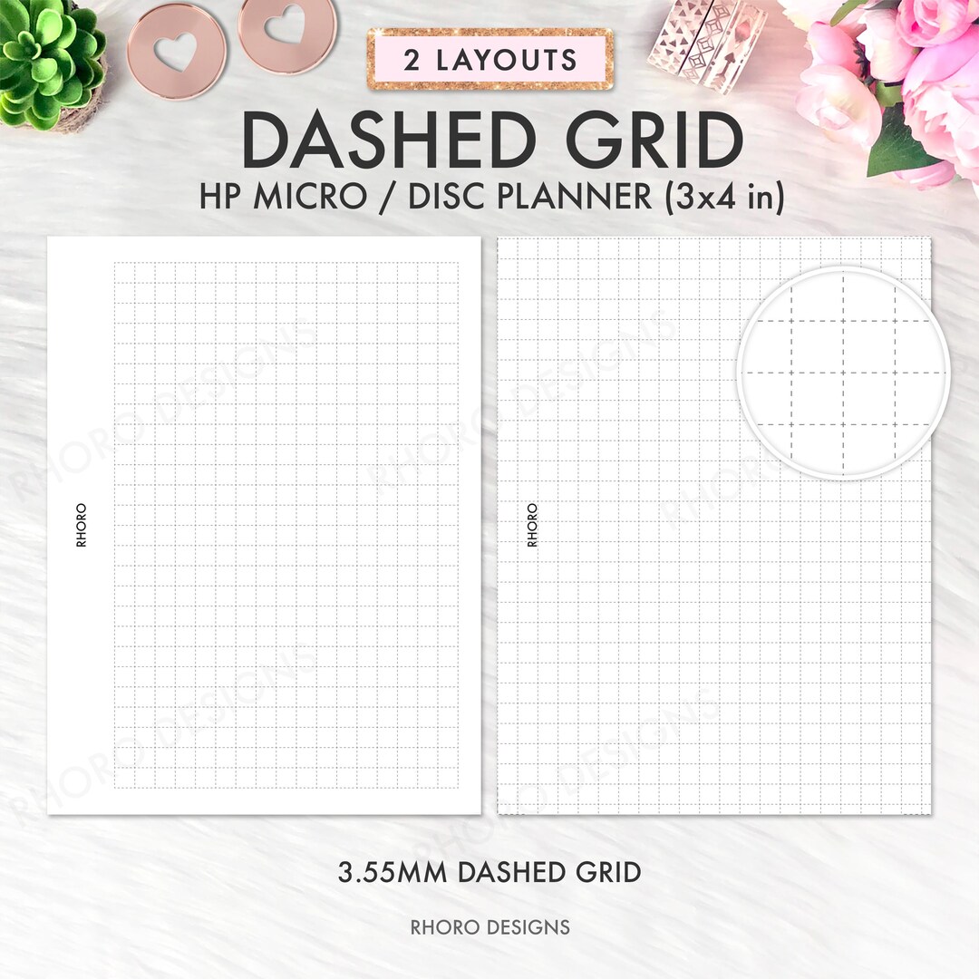 Micro Happy Planner Notes Inserts Dashed Grid Full Grid, Printable ...