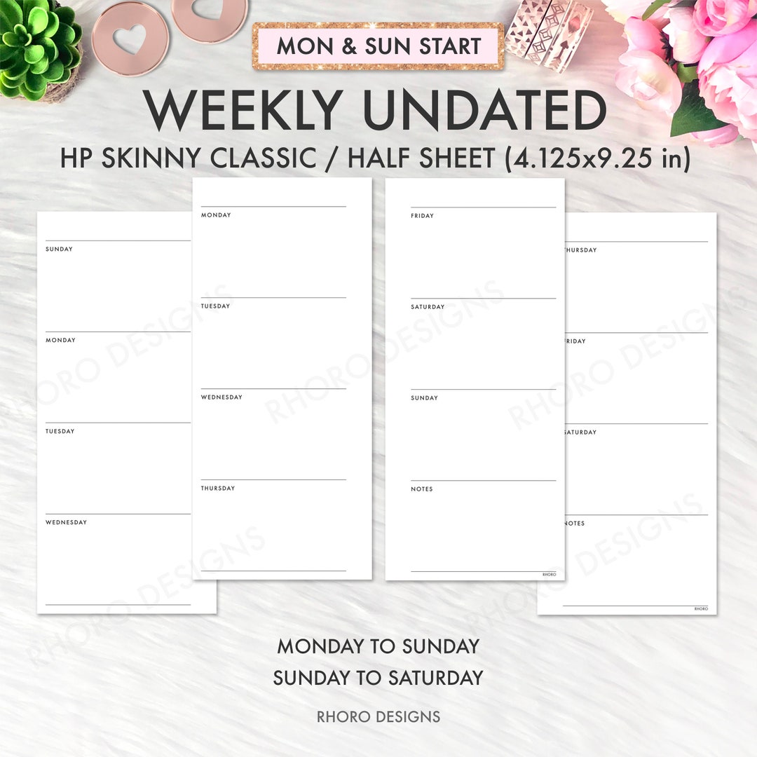 SKINNY CLASSIC Happy Planner Printable Inserts, Weekly Undated, Weekly ...