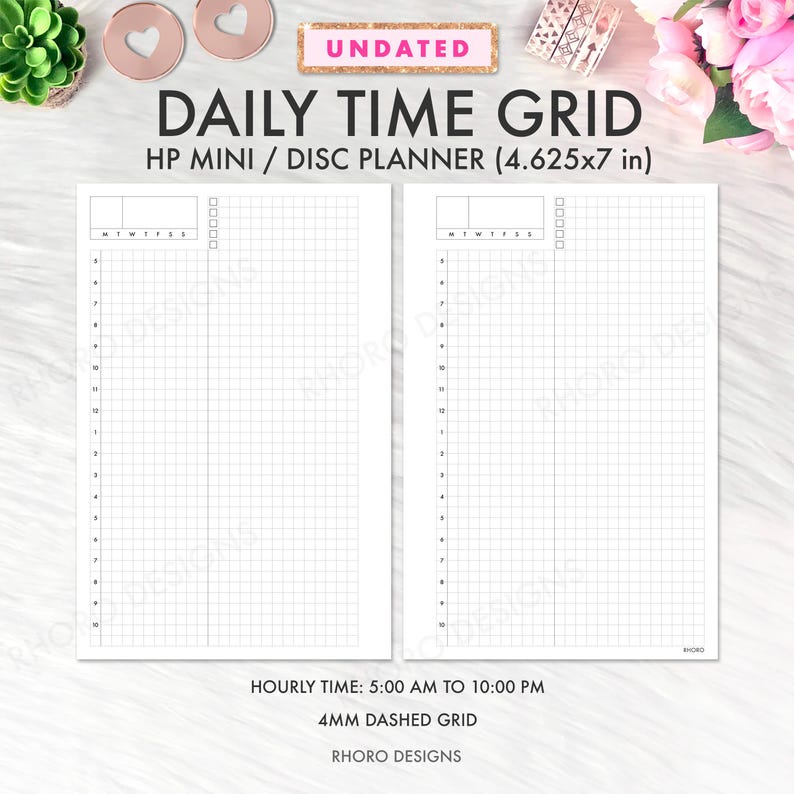 MINI HAPPY PLANNER Inserts Printable, Daily Grid Hourly Time, Hobonichi ...