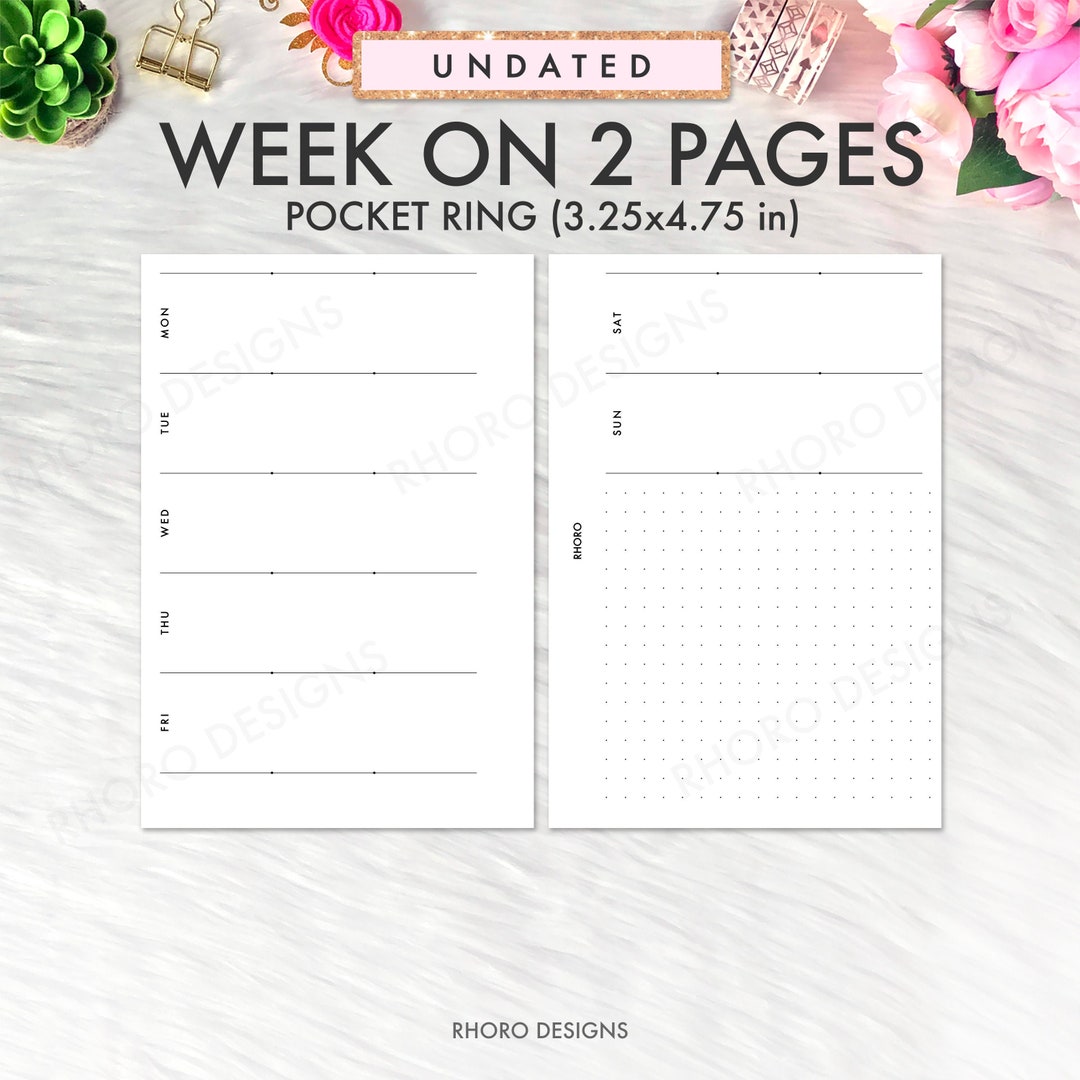 Pocket Rings Inserts, Pocket Rings Printables, Weekly Undated, Week on ...