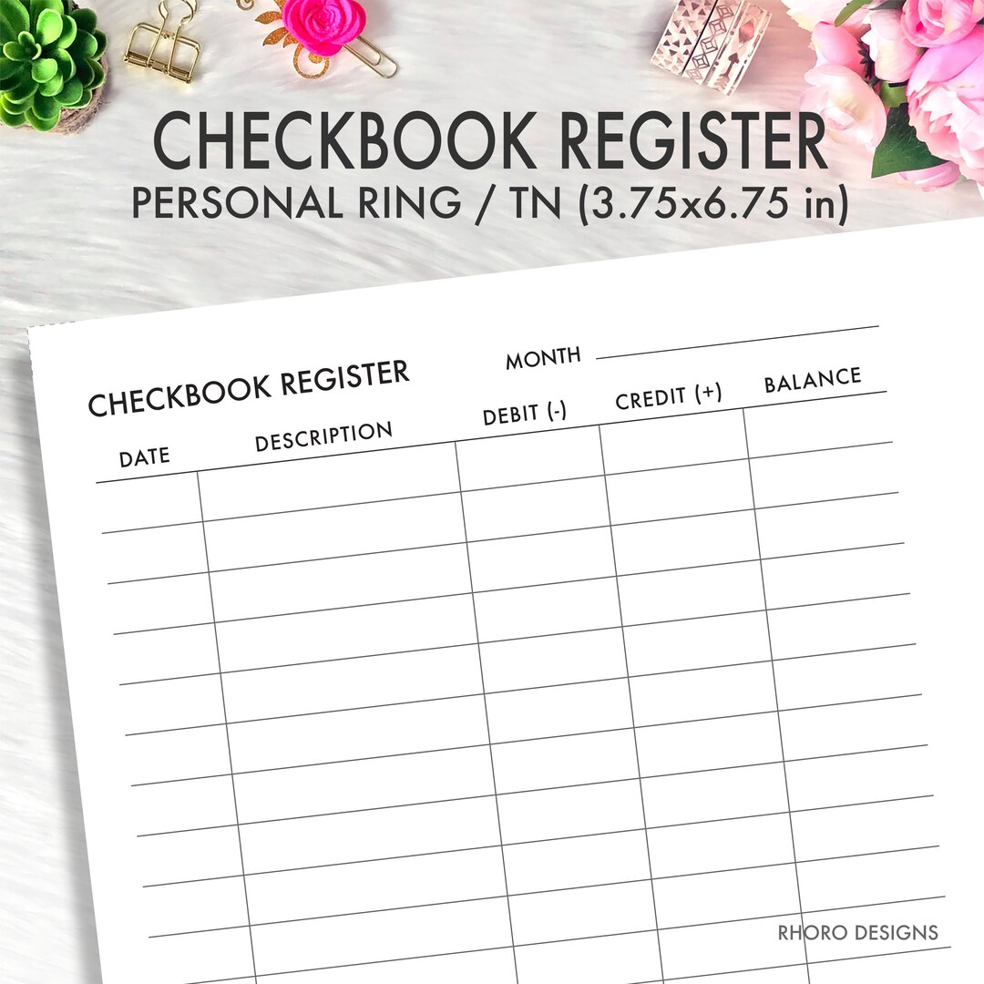 CHECKBOOK REGISTER Personal Planner Inserts, Check Register Tracker Log ...