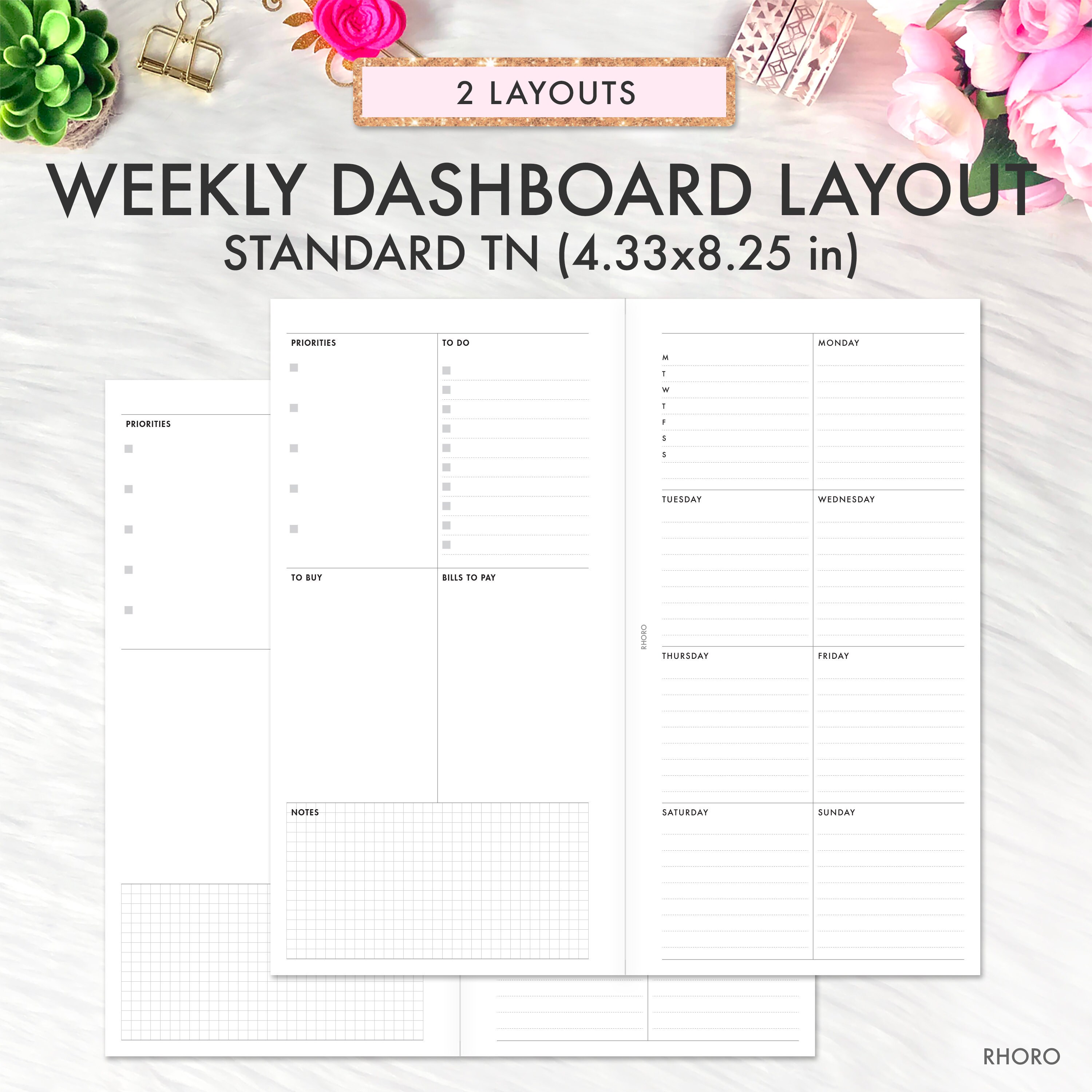 Standard TN Weekly Midori Inserts Weekly Undated Travelers | Etsy