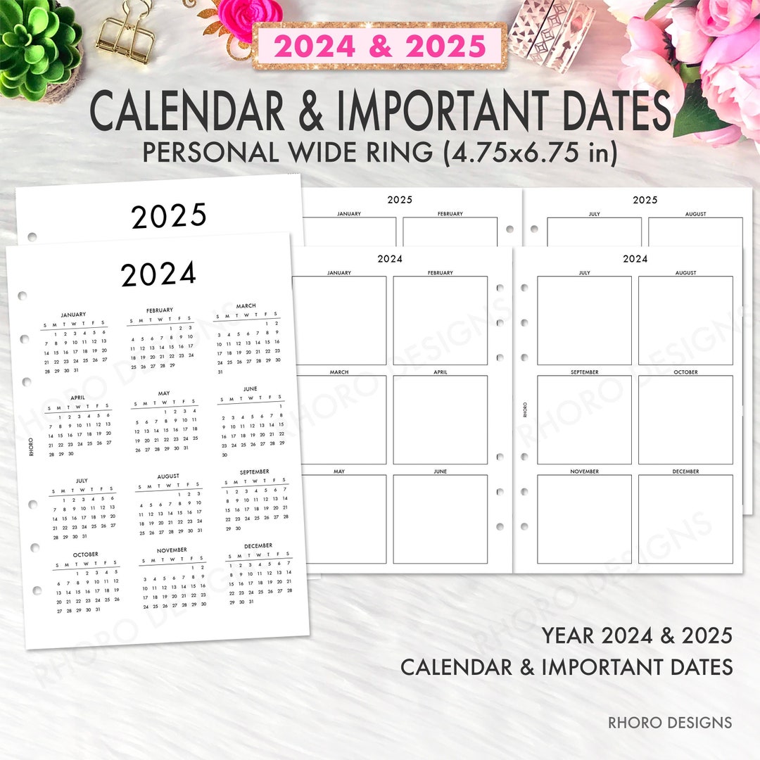 Personal Wide Inserts, Personal Wide Calendar 2024 2025 PW Ring ...