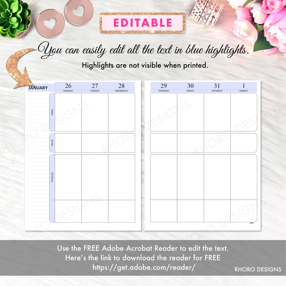 EDITABLE Big Happy Planner Printable Insert, Weekly Vertical Undated ...